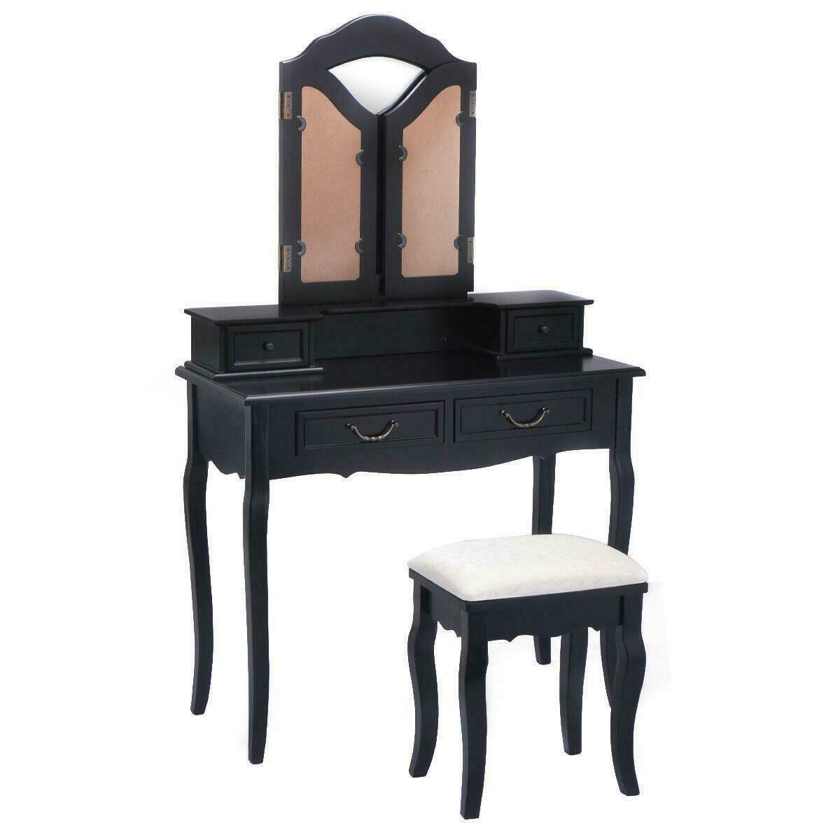 Makeup Table And Stool Black